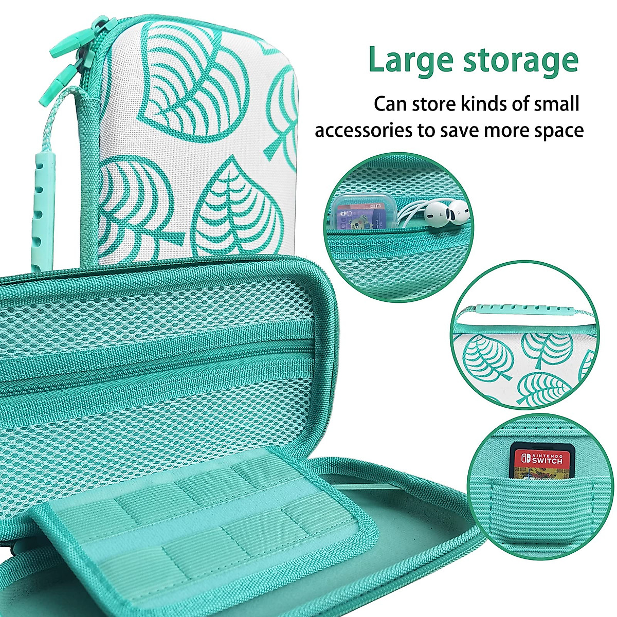 TIKOdirect Carrying Case for Switch lite, Shockproof Portable Travel Bag with Glitter Galaxy case, Screen Protectors and Cute Leaf Thumb Grips Caps, Animal Crossing Green