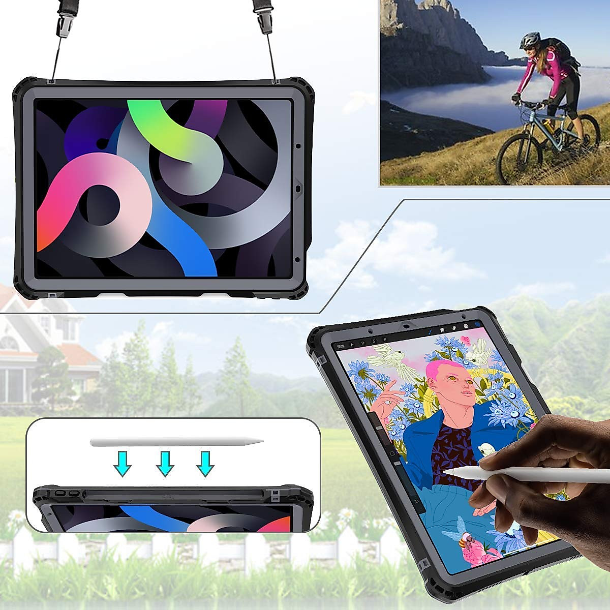 Shellbox Case for iPad Air 4th/5th Generation 2022-2020, Waterproof Dustproof Shockproof Case with 360° Full-Body Protection,Lanyard and Kickstand