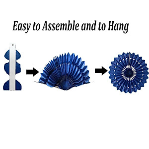 15pcs 10'' 12'' 14'' Paper Fans Decorations Round Blue Tissue Paper Fans Hanging Paper Fans Set Party Paper Honeycomb Fans Decorations for Party Birthday Wedding Events