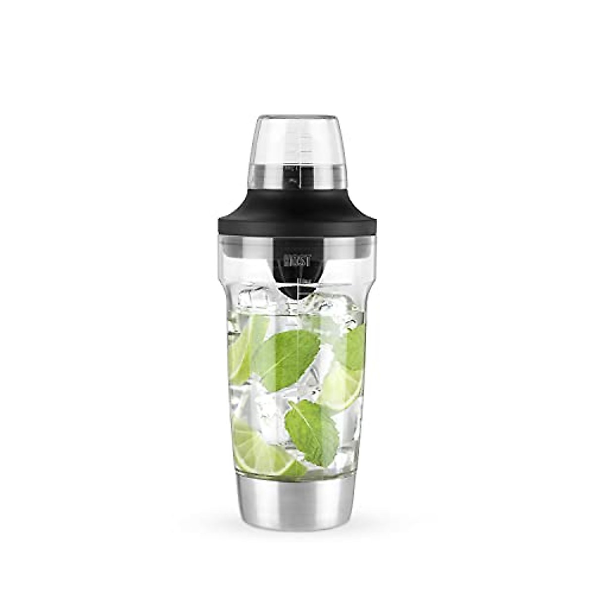 HOST All in One Cocktail Shaker Set | 5 in 1 Tool - Jigger Cap | Strainer | Reamer | Stainless Steel Bottle Opener and Oz and mL Markers 18 oz Capacity - Multitool Bartending Mixer for Drinks