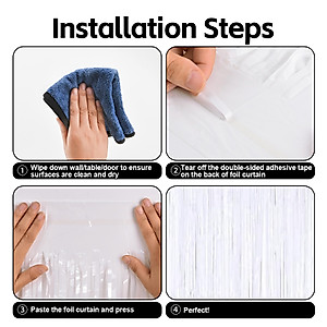 2 Pack 3.2ft x 8.2ft White Foil Fringe Curtains Party Photo Backdrop Party Streamers for Birthday,Graduation,New Year Eve Decorations Wedding Decor
