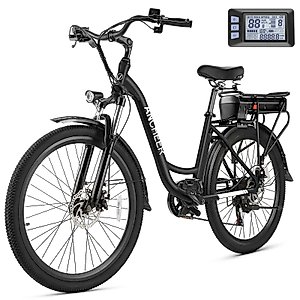 ANCHEER Electric Bike for Adults, 48V 499Wh Ebike, 26" City Commuter Bike with 48V Removable Battery, Up to 55 Miles, 3H Fast Charge, 7-Speed, Step-Thru Cruiser Bike for Women Men, UL 2849 Certified