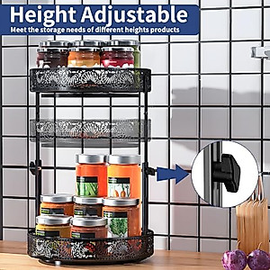2 Tier Lazy Susan Organizer, 2 Pack 11&12 Inch Lazy Susan Turntable for Cabinet Table, MESHDO Height Adjustable Cabinet Organizer Spice Rack with Non-Slip Pad for Kitchen Bathroom Pantry(Metal, Black)