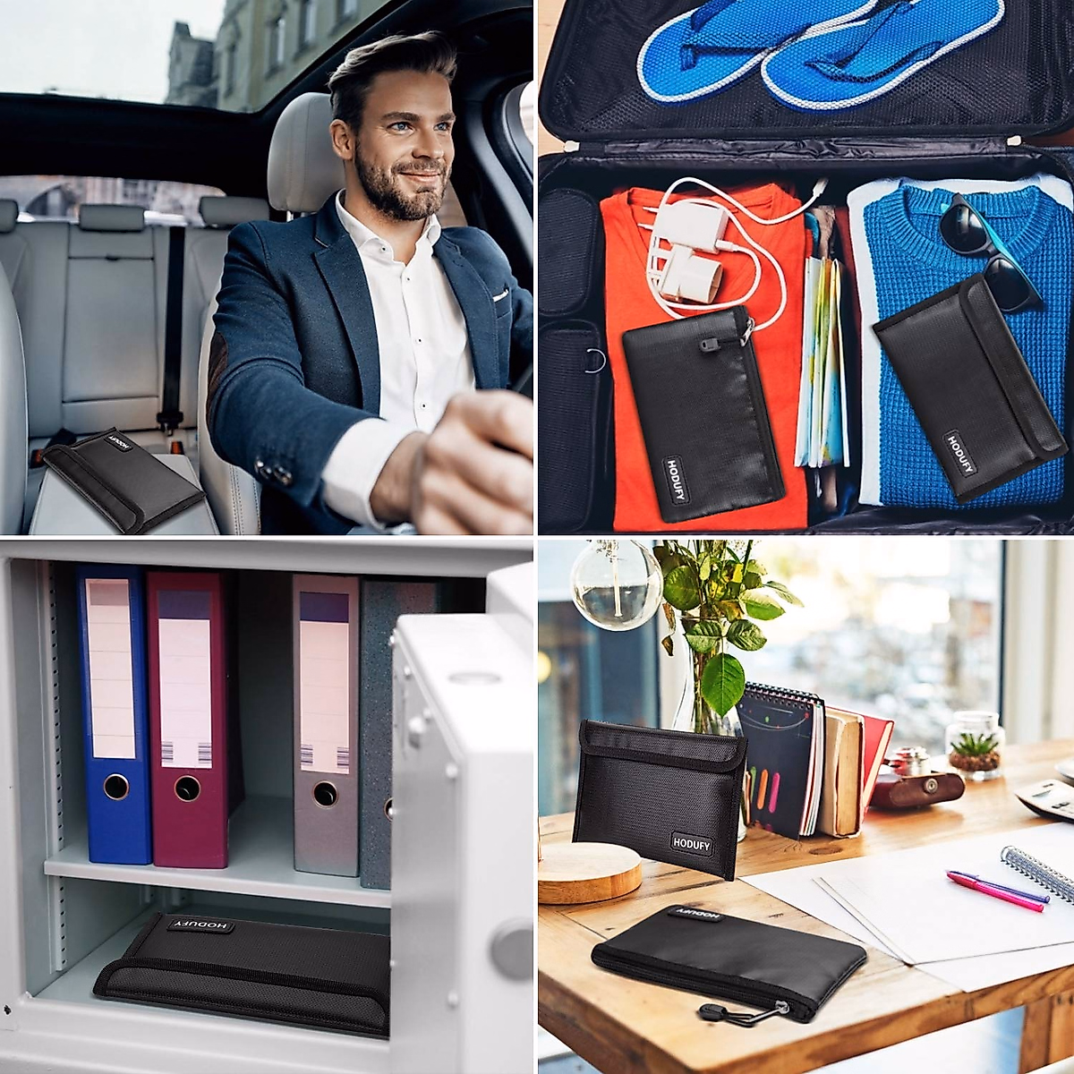 Hodufy Small Fireproof Bag, 5 x 8 inches Non-Itchy Fireproof Money Bag, Fireproof Cash Bag, Bank Fireproof Bag Set for Valuables - Passport, Bank Deposit, Keys (2-Pack)