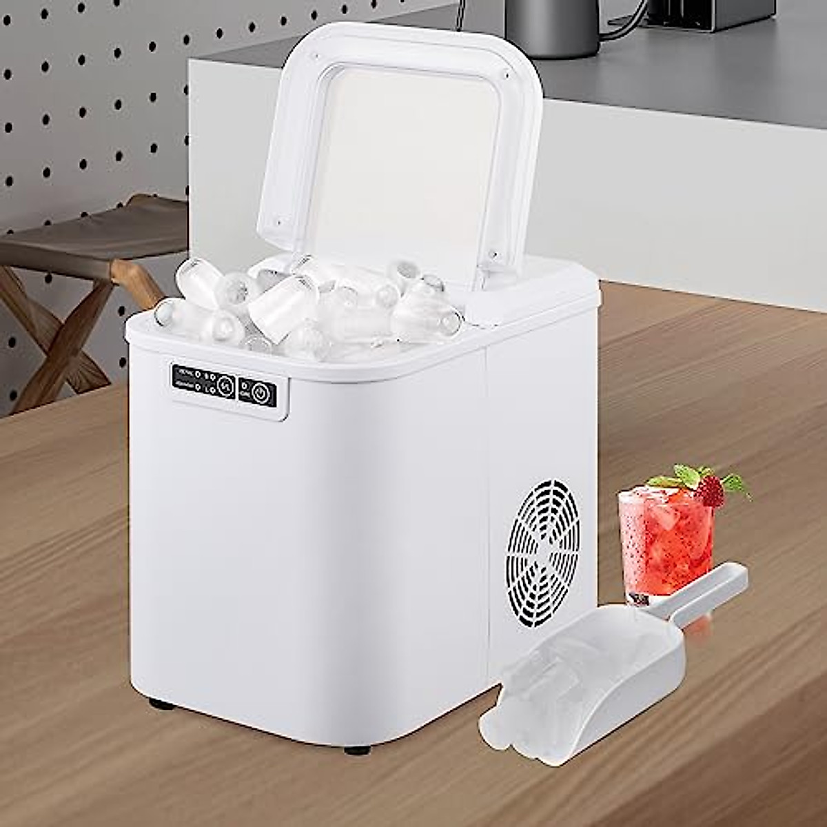 mollie Ice Maker Countertop 9 Ice Cubes Ready in 10 Mins - 26LBS/24Hrs, Self-Cleaning Ice Makers, One-Click Operation Portable Ice Cube Machine w/Ice Scoop for Home Kitchen Office Party RV, White