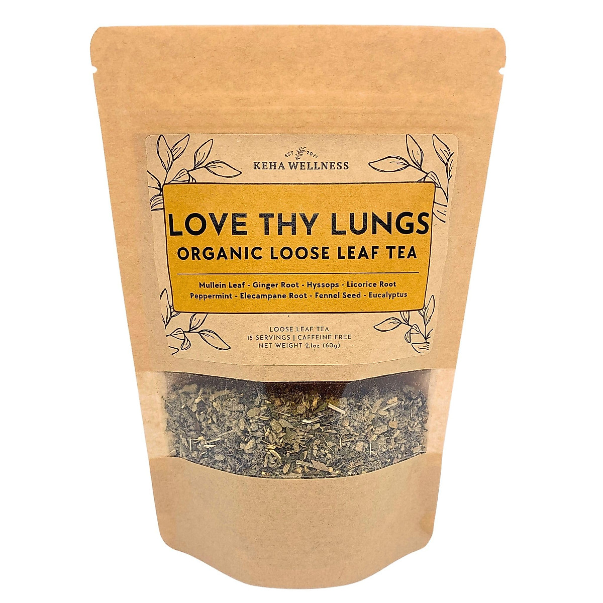 Keha Wellness Organic Love Thy Lungs Loose Leaf Herbal Tea, Lung Cleanse and Health, Respiratory Support, Caffeine-Free, Made in the USA