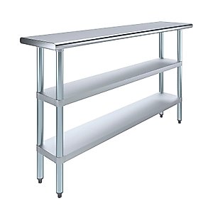 60" Long X 14" Deep Stainless Steel Work Table with 2 Shelves | Metal Food Prep Station | Commercial & Residential NSF Utility Table