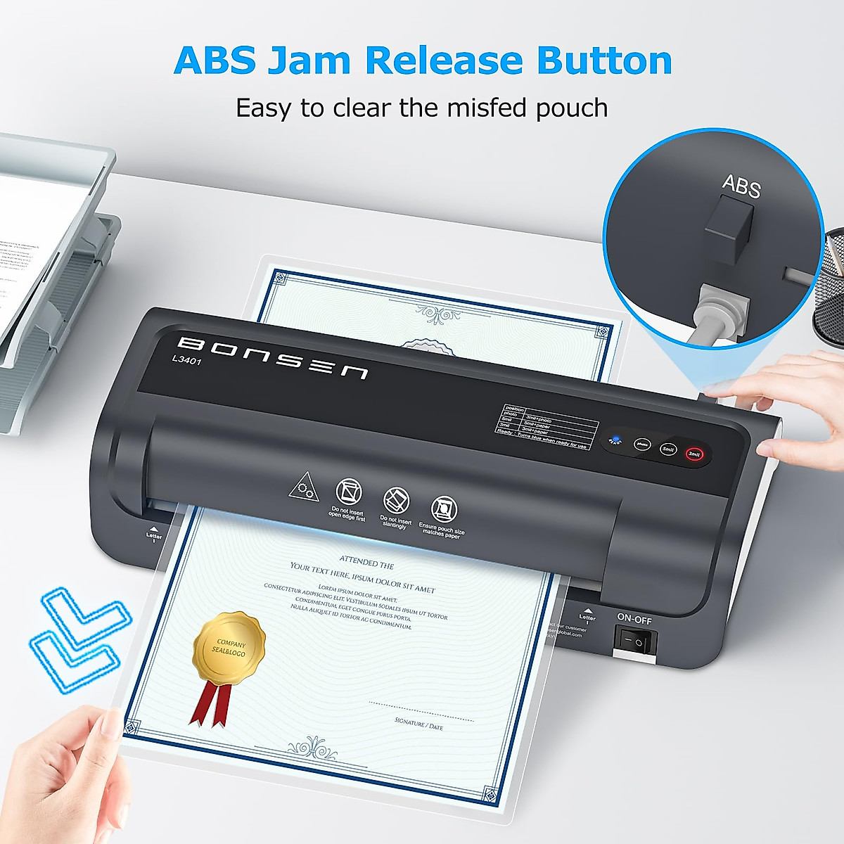 BONSEN Laminator Machine with Laminating Sheets 20 Pouches, 9-Inch Thermal Laminator for Home Office School Use, Personal 4-in-1 A4 Hot Cold Laminating Machine with Paper Trimmer and Corner Rounder