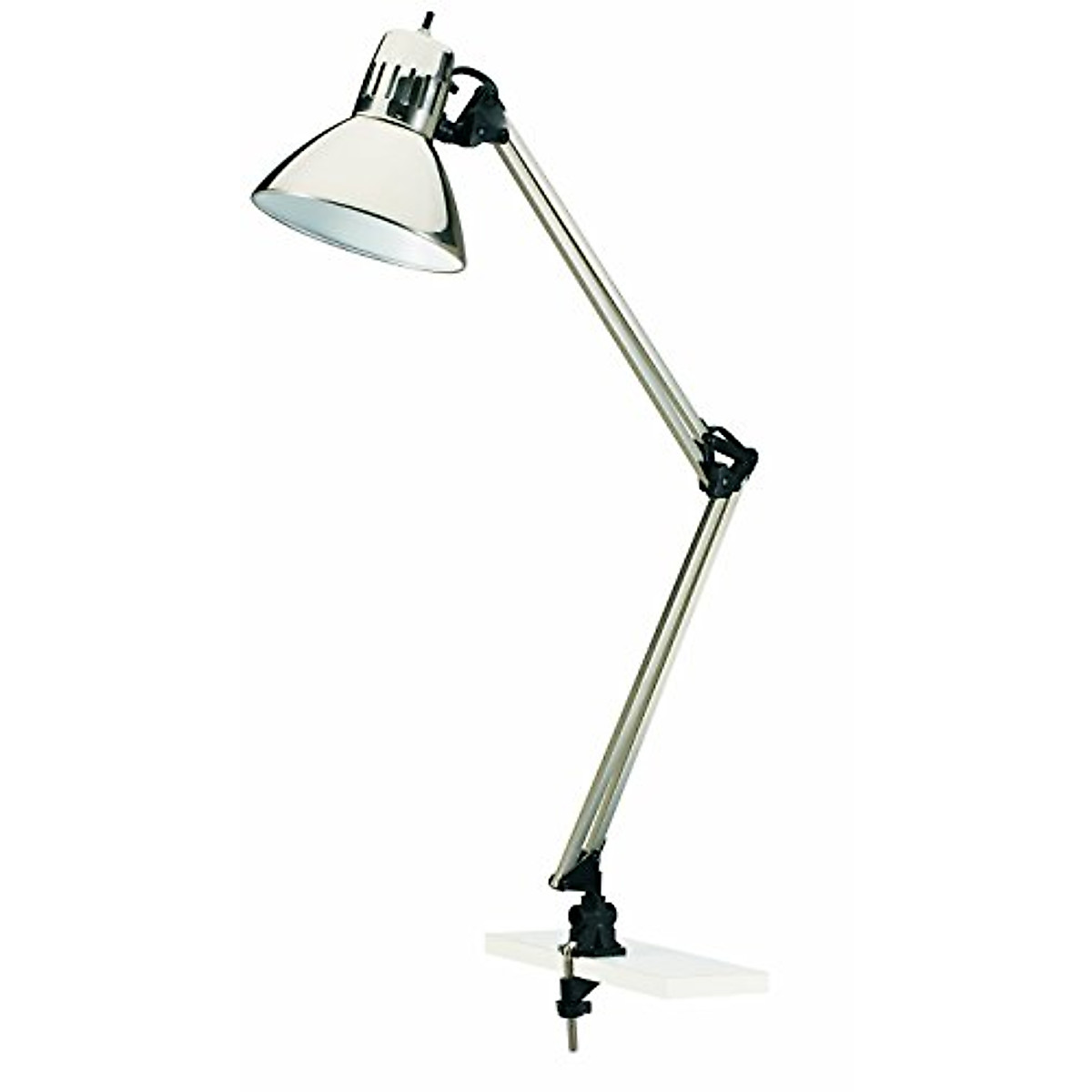 V LIGHT Architectural Swing Arm Desk Lamp, Clamp lamp with LED bulb, Work Light for Any Space, Brushed Nickel Finish 7.5 x 5.5 x 33