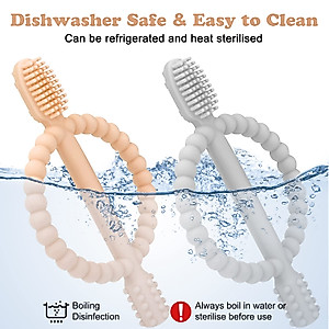 Baby Teething Toys with Easy-Hold Handle, Silicone Infant Toothbrush, Textured On Both Sides Helps Massage, Soothe Sore Gums, Teething Toys for Babies 0-6 Months, 6-12 Months