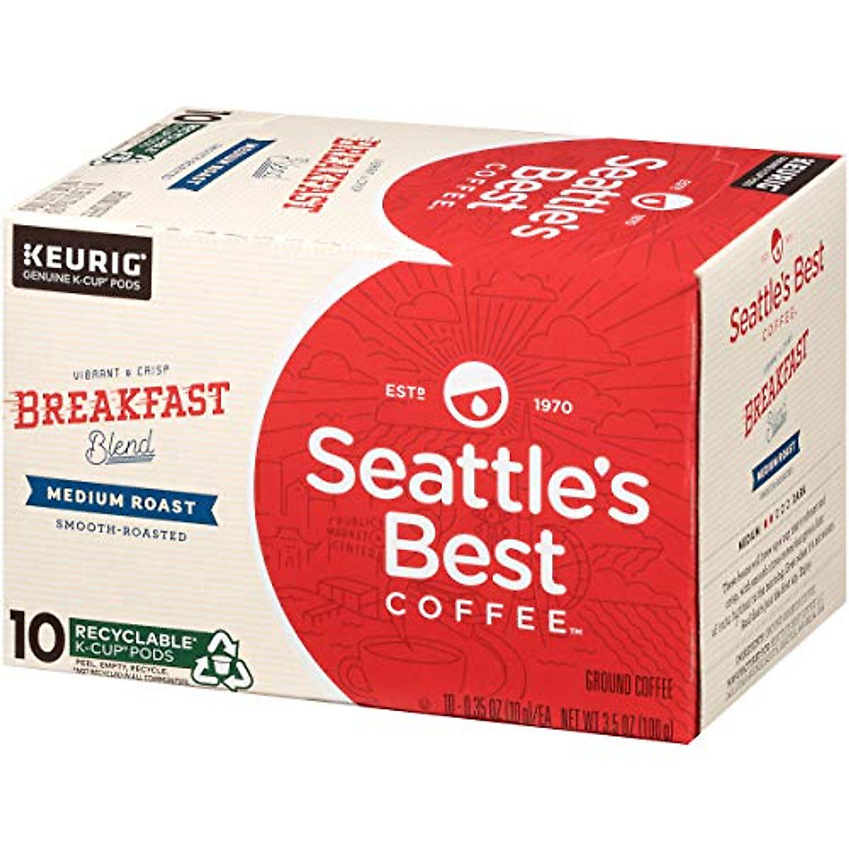 Seattle’s Best Coffee K-Cup Pods, Breakfast Blend, Medium Roast Smooth-Roasted Ground Coffee, 10 CT K- Cups/Box (Pack of 1 Box)
