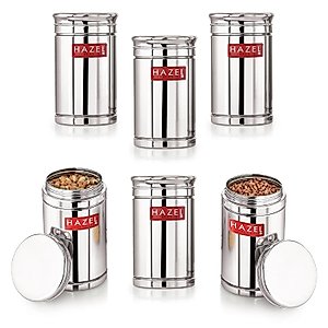 HAZEL Stainless Steel Container Set | 800 ml Set of 6 Steel Container for Kitchen Storage Set | Air Tight Containers for Kitchen Storage | Ideal for Storing Rice, Cereal, Pulse, Snacks.
