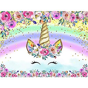 HUAYI 7x5ft Unicorn Party Wall Decorations Rainbow Baby Shower Flowers Birthday Dessert Table Banner Photo Booth phonecall Photography Backdrop Background for Photo Studio w-1769