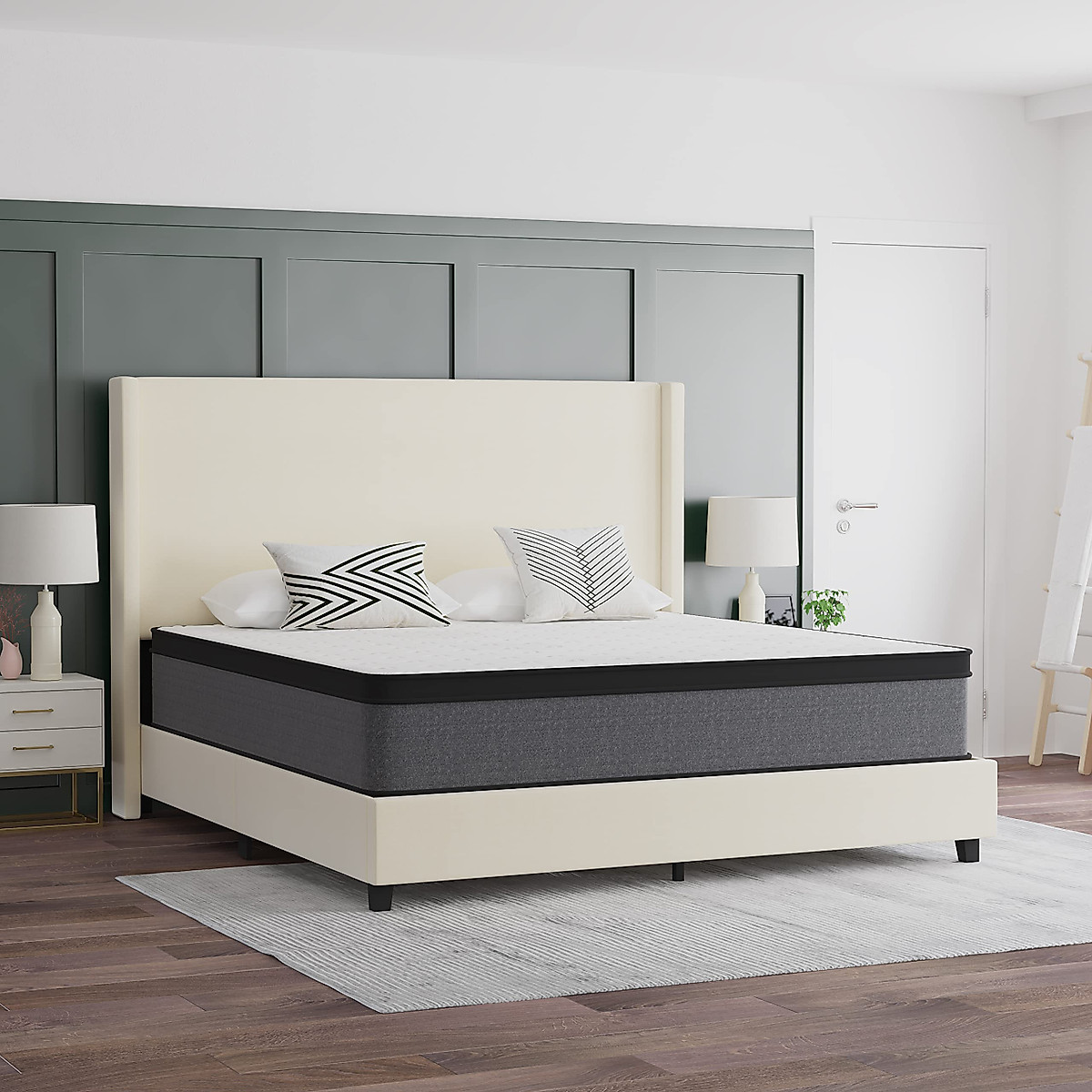 EMMA + OLIVER Astor Euro Top Hybrid Mattress - King Size - Individual Pocket Springs - Certi-PUR US Certified Foam - Pressure Relieving - Mattress in a Box