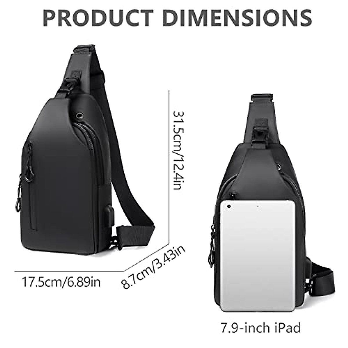 chinatera Crossbody Sling Backpack for Men Leather Chest Shoulder Bag with USB Port and Headphone Hole for Travel Hiking (Green)