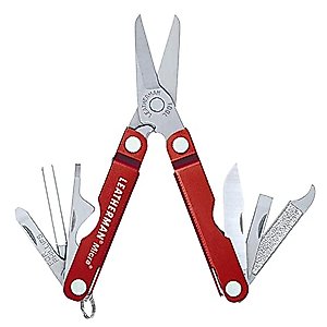 LEATHERMAN, Micra Keychain Multitool with Spring-Action Scissors and Grooming Tools, Stainless Steel, Built in the USA, Red