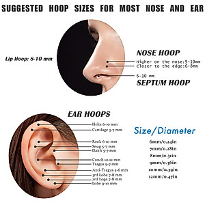 MILACOLATO G23 Titanium 18G Septum Clicker Nose Rings Double Open Stack Conch Daith Earrings Helix Tragus Cartilage Earrings Piercing Jewelry with Clear CZ for Women Men 8MM, Silver Tone