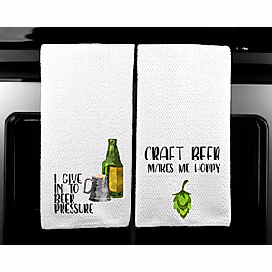 Beer Pressure and Craft Beer Makes Me Hoppy Bar Towels Funny Saying Kitchen Towel - Gift Set of 2