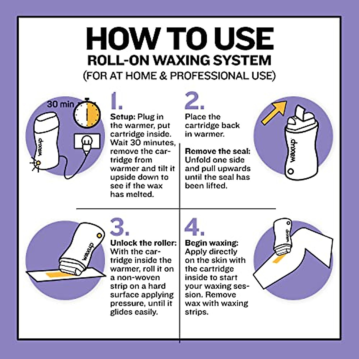 waxup Roll On Wax Warmer, Roller Wax Heater for Soft Wax Cartridge120 volt, Professional Waxing Supplies.