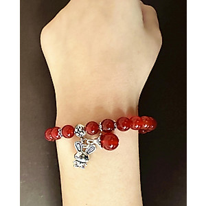 Feng Shui Handmade Chinese Zodiac Rabbit Red Agate Beads Bracelet (RABBIT)