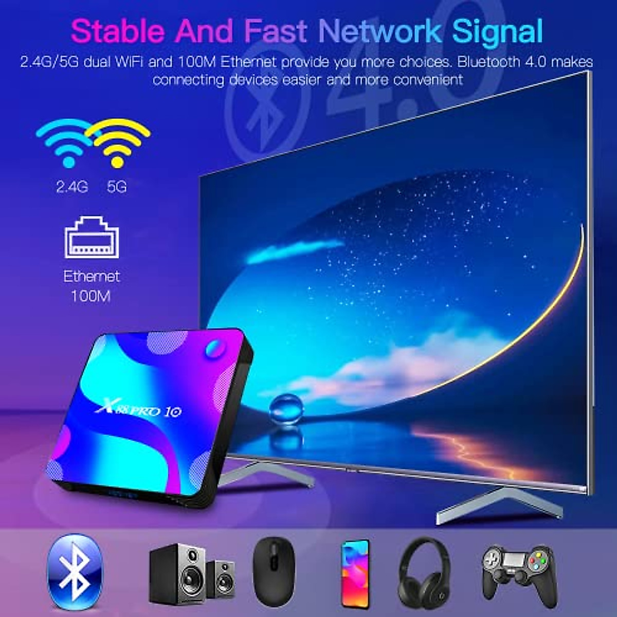 EASYTONE 2023 Android TV Box 11.0, Smart TV Box 2GB RAM 16GB ROM RK3318 Quad Core Supports 2.4G+5G WiFi Ethernet 100M BT4.0 3D 4K HD Output Smart TV Box Android with Mini Wireless Backlit Keyboard