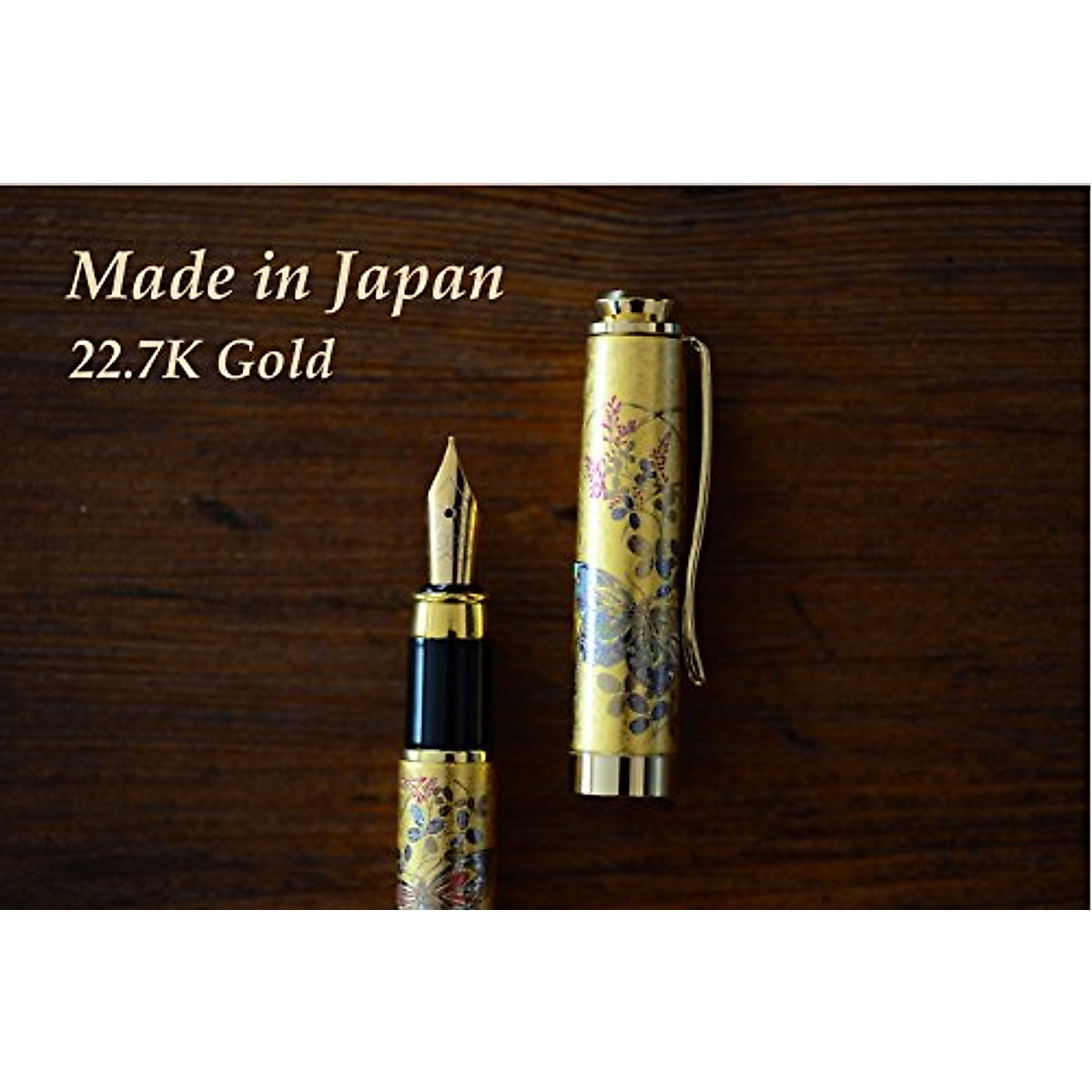 Roman Premium Vintage Fountain Pen Matte Black Ink Luxuary Antique Gold Trim Medium Nib with a Refill -Made in Japan-