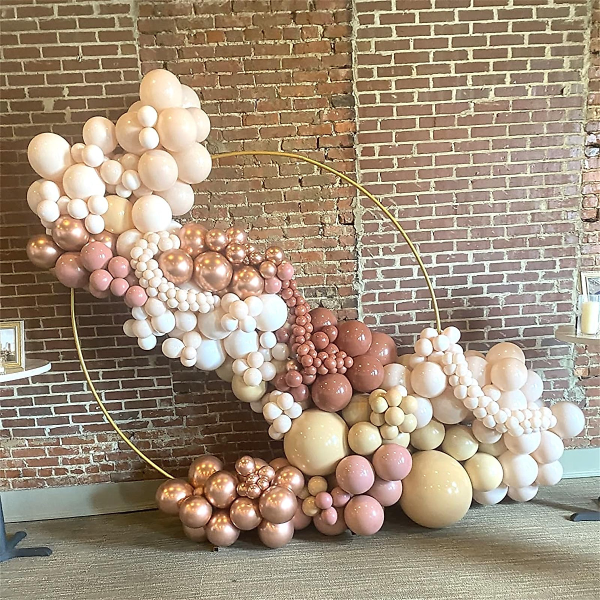 Dusty Pink Beige Gold Boho Balloon Garland Arch Kit, Neutral Blush Nude Tan Champagne Gold Double Stuffed Balloon Arch Kit for Women Birthday Wedding Baby Bridal Shower Engagement Party Decorations