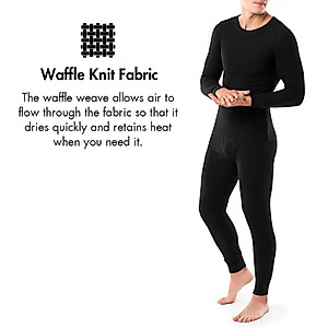 Nautica Men's Long Sleeve Base Layer Set Crewneck Waffle Thermal Underwear Top and Bottom Set (Black, Medium)