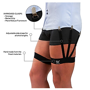 NV Holders Improved 2.0, with improved clasps; premium shirt stays, shirt holders, shirt garters, shirt tuckers for men (Black, Medium (21.5-23.5 inches on thigh's thickest part))