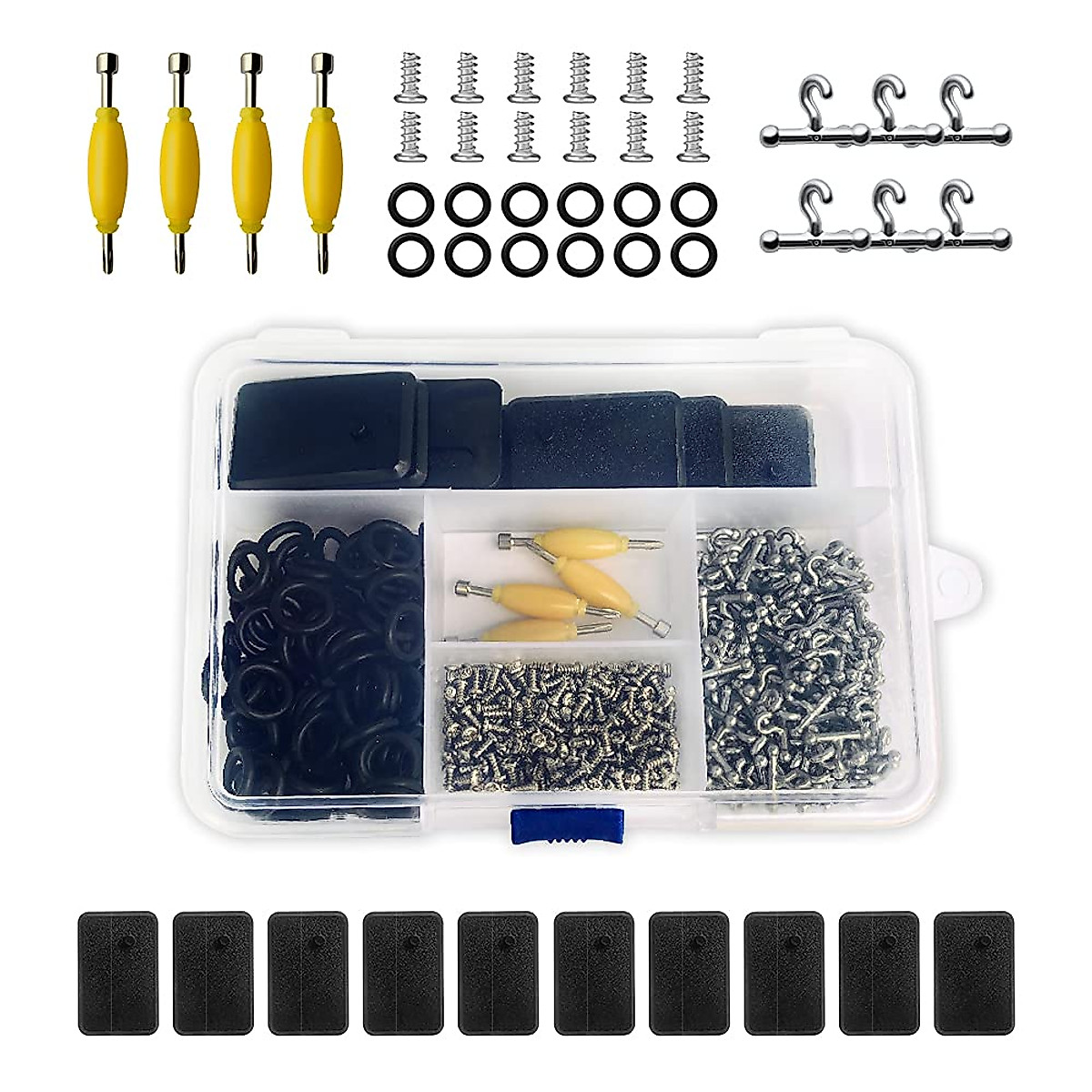 NC EBCO 100Pcs T Hooks+100Pcs O-Rings +200Pcs Screws+4Pcs Spanner+10Pcs Stand Base Repair Part Set for 3.75” G.i Joe Action Figure Replacement Accessories Repair with Case