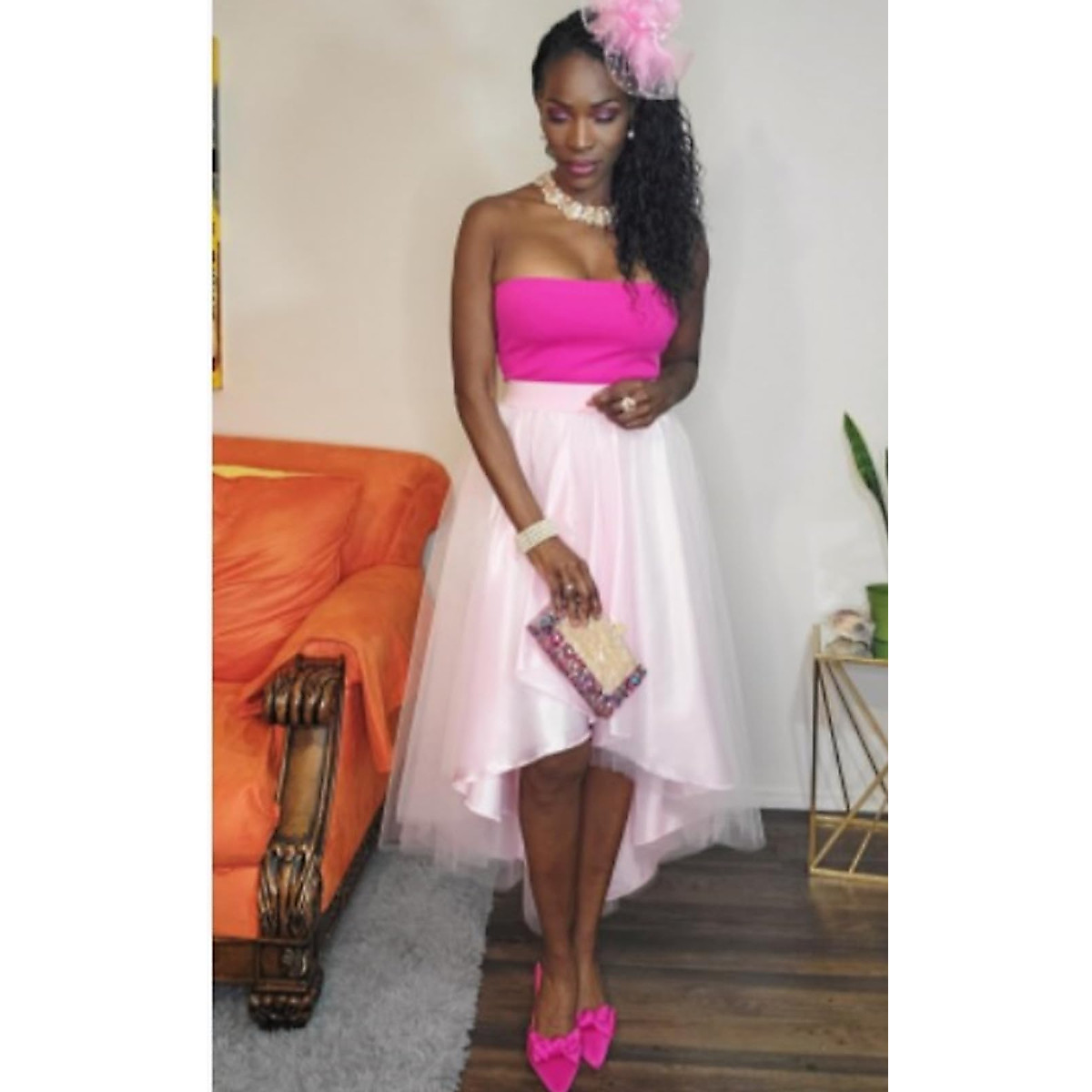 High Low Tulle Skirt Lace up Wedding Party Prom Cocktail Mesh Long Tulle Skirt for Women Pink