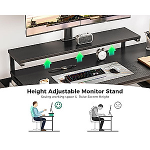 KKL 40 inch Small Computer Desk with Adjustable Monitor Stand, Home Office Desk & Workstation with Storage Shelves, Reversible Work Writing Study Table for Bedroom, Black