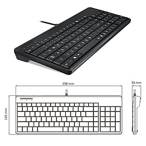 Perixx PERIBOARD-220H US, Wired Compact USB Keyboard with 2 Hubs - Build-in Numeric Keypad - Black - US English Layout, (11506)