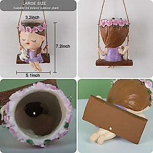 Mrsivrop Hanging Swing Face Planters Pots for Indoor Outdoor Plants, Cute Wall Hanging Planters, Large Unique Head Flower Planter Pots for Outside with Drainage Holes, Purple