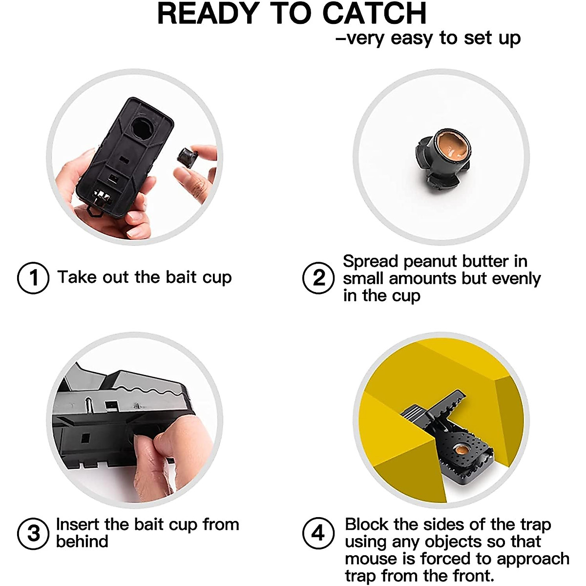 VRXVR Mouse Traps Indoor for Home Small Mouse Trap for House Mice Snap Trap Effective Sanitary Quick Mouse Catcher - 12 Pack, Black