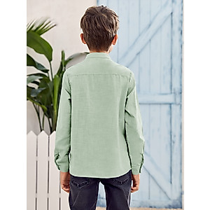 Inorin Boys Linen Shirt Button Up Henley Long Sleeve Dress Shirts Cotton Lightweight Tees Tops with One Pocket Mint Green