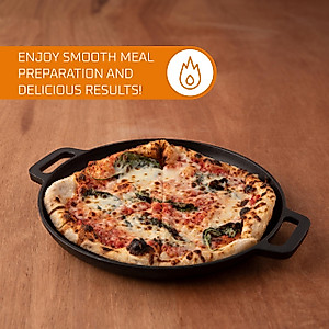 Bruntmor 12-Inch Pre-Seasoned Cast Iron Skillet Pan - Pizza Pan with Dual Large Loop Handles - Ideal as Camping Skillet and Fry Pan - Oven Safe and Electric Stovetop Compatible - Black