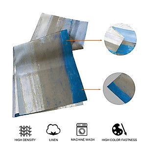 TQFZP Light Blue and Grey Abstract Modern Table Runner with Place Mats Set of 7 Graffiti Art Painting Linen Dining Mat Sets Washable Tabletop for Home Decorations 108 Inches Long