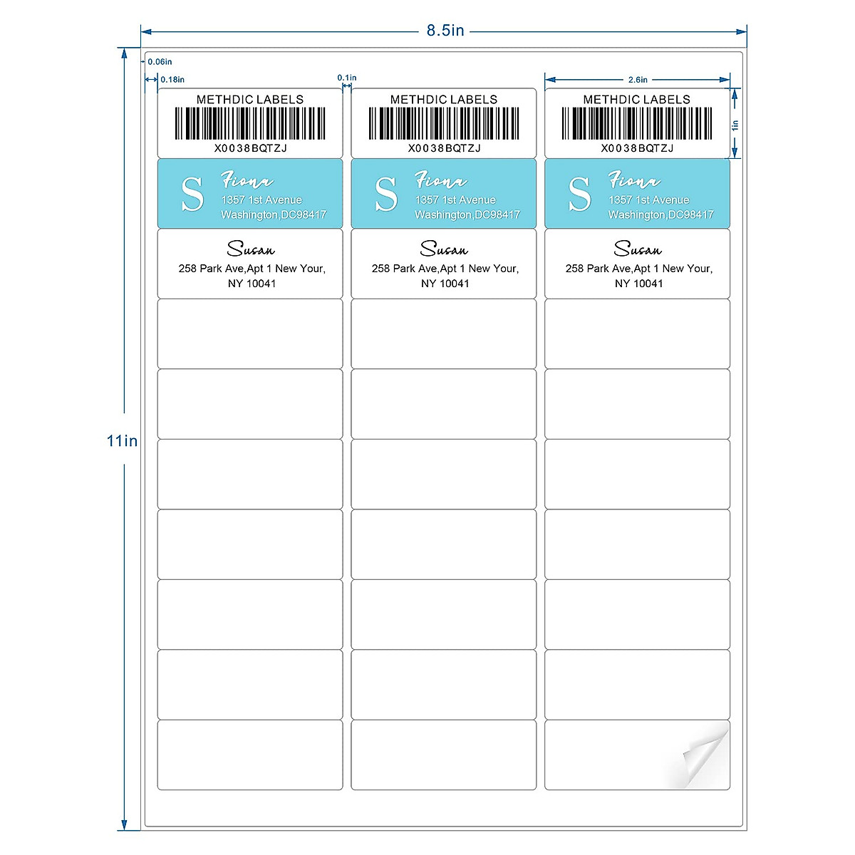 Methdic Address Labels 1" x 2-5/8" 900 Labels Sticker Paper for Laser/Ink Jet Printer Mailing Labels 8.5"×11" White 30 per Sheet