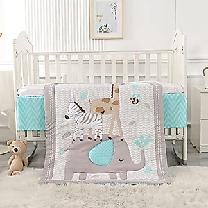 Wowelife Crib Bedding Set Gray, Premium 3-Piece Baby Bedding Set Elephant, Nursery Bedding Set, Breathable and Soft for Baby Boy and Girl