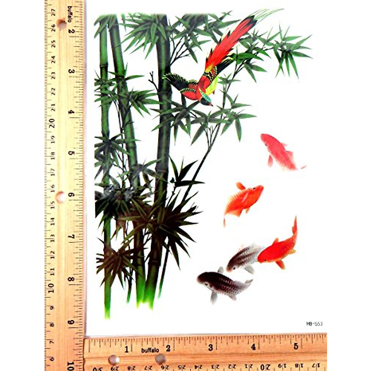 bird gold fish bamboo 8.25" large temporary arm tattoo