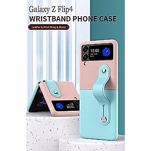 YJZSKRXFAK Case for Samsung Galaxy Z Flip4 5G 2022, Color Collision Slim Fit Protective Cover with Elegant Bracelet Handstrap Case for Galaxy Z Flip 4-Color#3