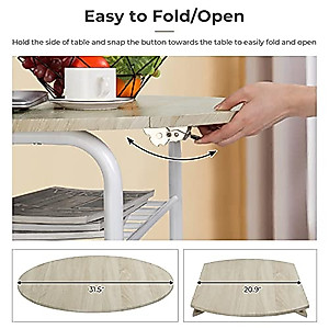 VINGLI 31.5" Drop Leaf Dining Table for Small Space,Small Kitchen Table Set for 2,Round Folding Table with 2 Chairs for Home,Kitchen,Apartment,White&Oak