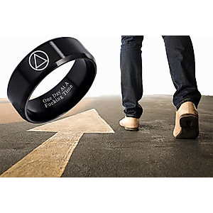 One Day At A Time Sobriety Gifts for Women Men Stainless Steel Sober Recovery Band Ring Inspirational Alcoholics Anonymous Addiction Surgery Recovering Jewelry Gift for Family Friend,Size 8