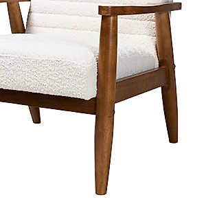 Baxton Studio Stratton Cream Boucle Fabric and Walnut Brown Wood Armchair