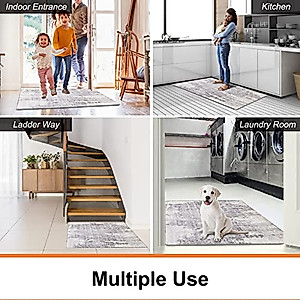 Door Mat, Front Indoor Door Mat Faux Wool Non-Slip Entryway Rug Absorbent Abstract Throw Rug for Indoor Entrance Hallway Laundry Room, High Traffic Areas, 32X48 Inches, Gray Washable