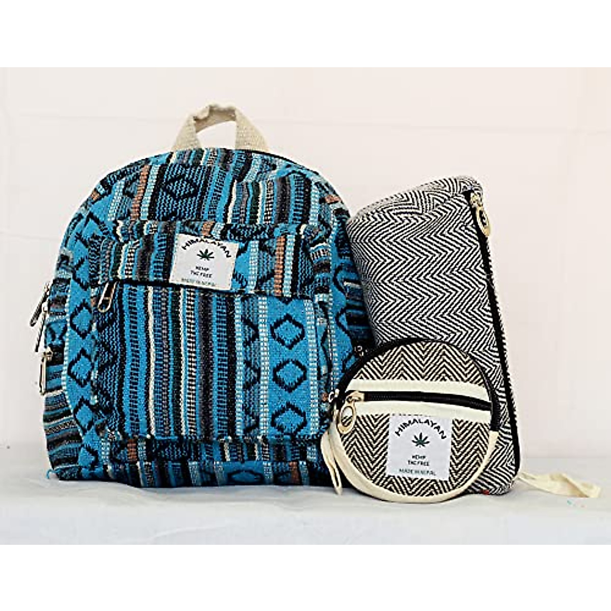 Generic Eco Friendly Set Of Mini Backpack + Pen case Coin Purse Hemp University Light Weight For Girl (Blue), Small