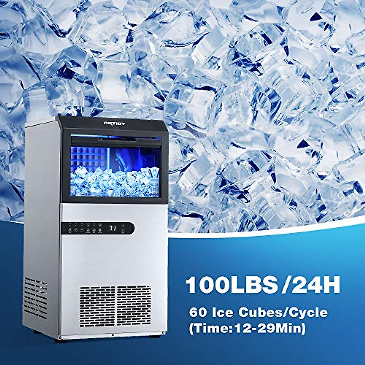 Artidy Commercial Ice Maker Machine, 100LBS/24H Clear Square Ice Cube,33LBS Ice Storage Capacity with Auto Clean and LED Temperature Display for Home,Restaurant,Bar,Coffee Shop,Kitchen