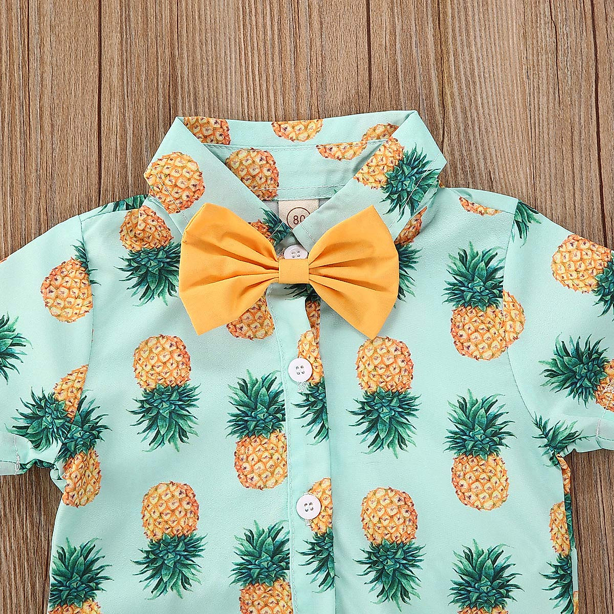 Bagilaanoe Infant Baby Boys Dress Shirt Bodysuit Formal Short Sleeve Rompers One Piece Outfits Gentlemen Clothes Pineapple/6-12 Months