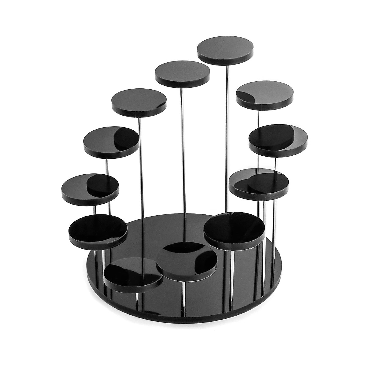 QWORK Round Acrylic Products Display Riser Stands, 12 Tier Jewelry Display Stands for Rings Earrings,Mini Figurines, Black